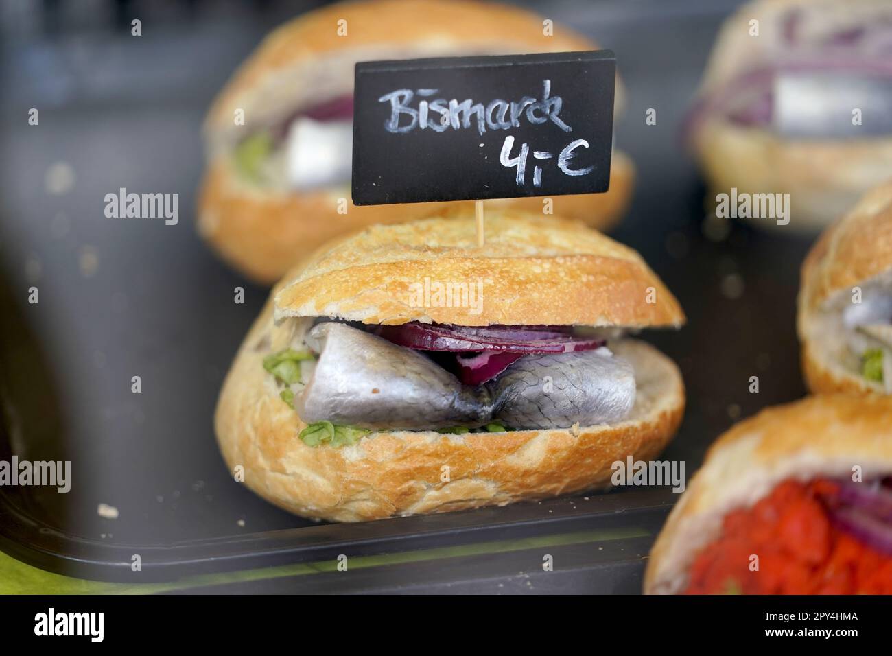 Hamburg, Germany. 25th Apr, 2023. Fish rolls are on display in a snack ...