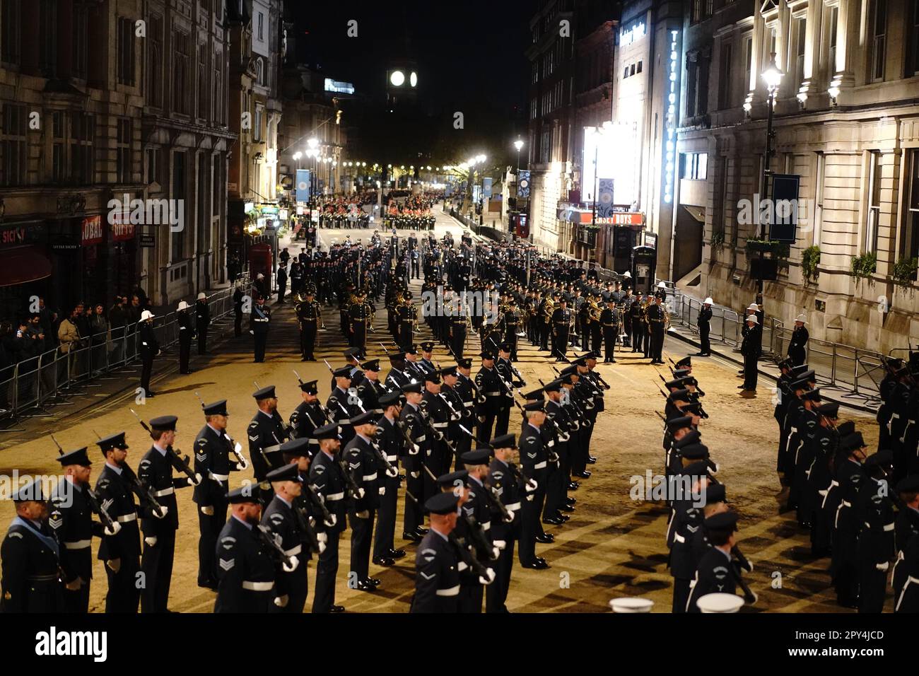 A night time rehearsal in central London for the coronation of King ...
