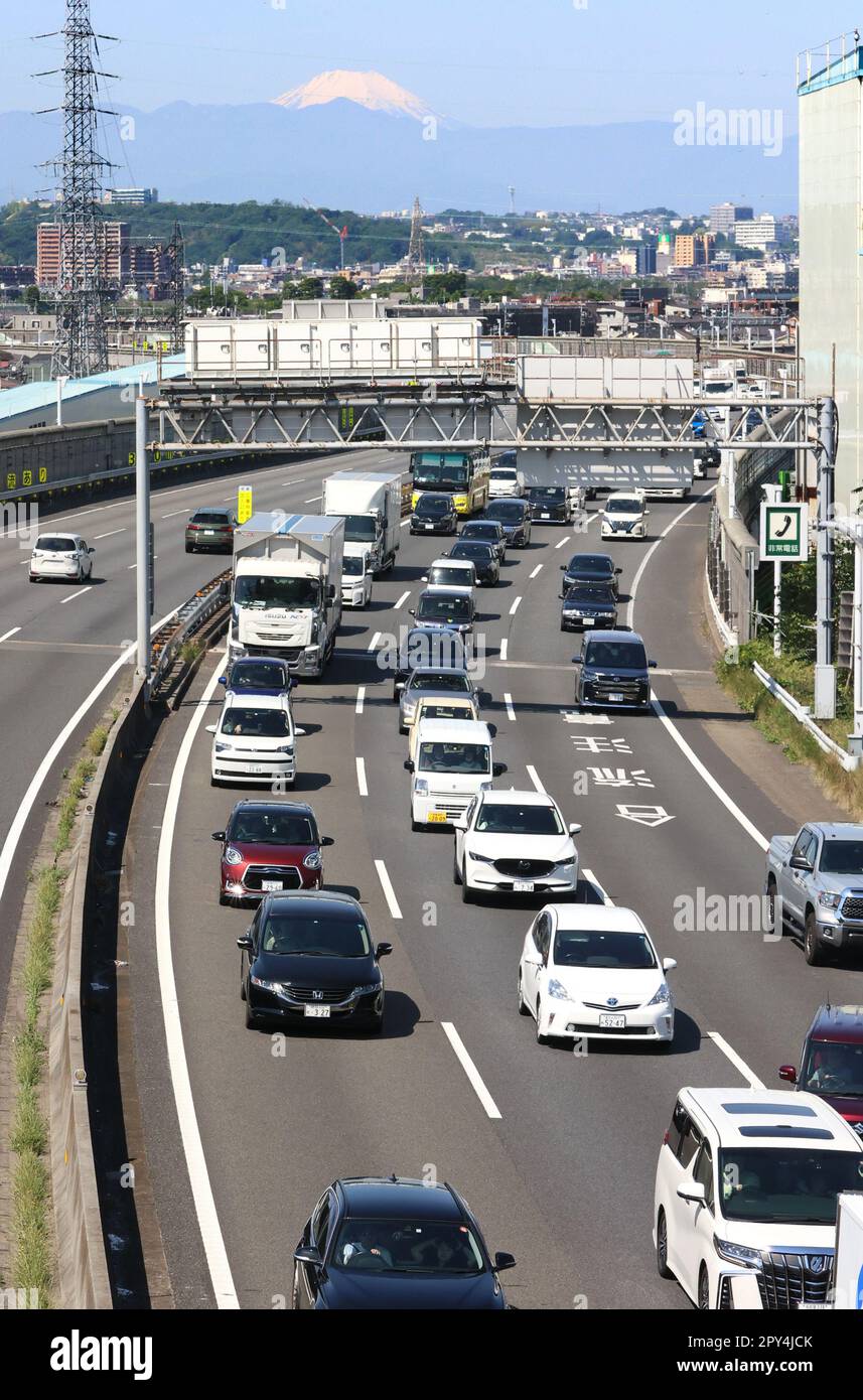 Tokyo, Japan. 3rd May, 2023. Motorists are caught in a traffic jam ...