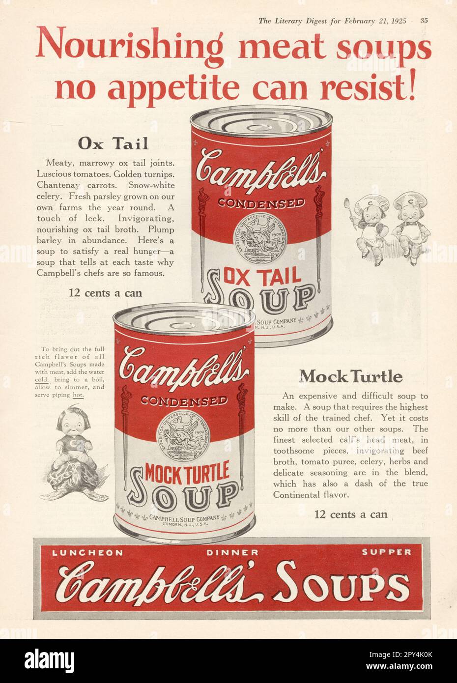 Campbell soup "Ox tail", "Mock turtle" advertisement, A3+ 600 dpi ...