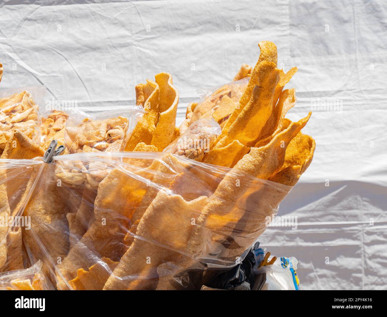Close up shot of many deep fried pork skin at Mexico Stock Photo - Alamy