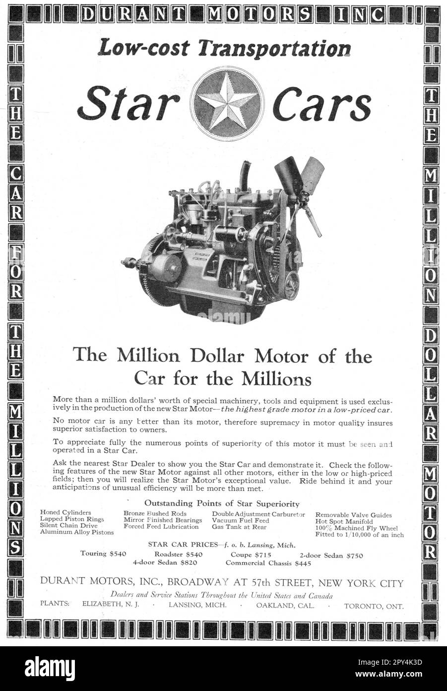 "Star Cars" motor engine advertisement, Durant Motors Inc., A3+ 600 dpi ...