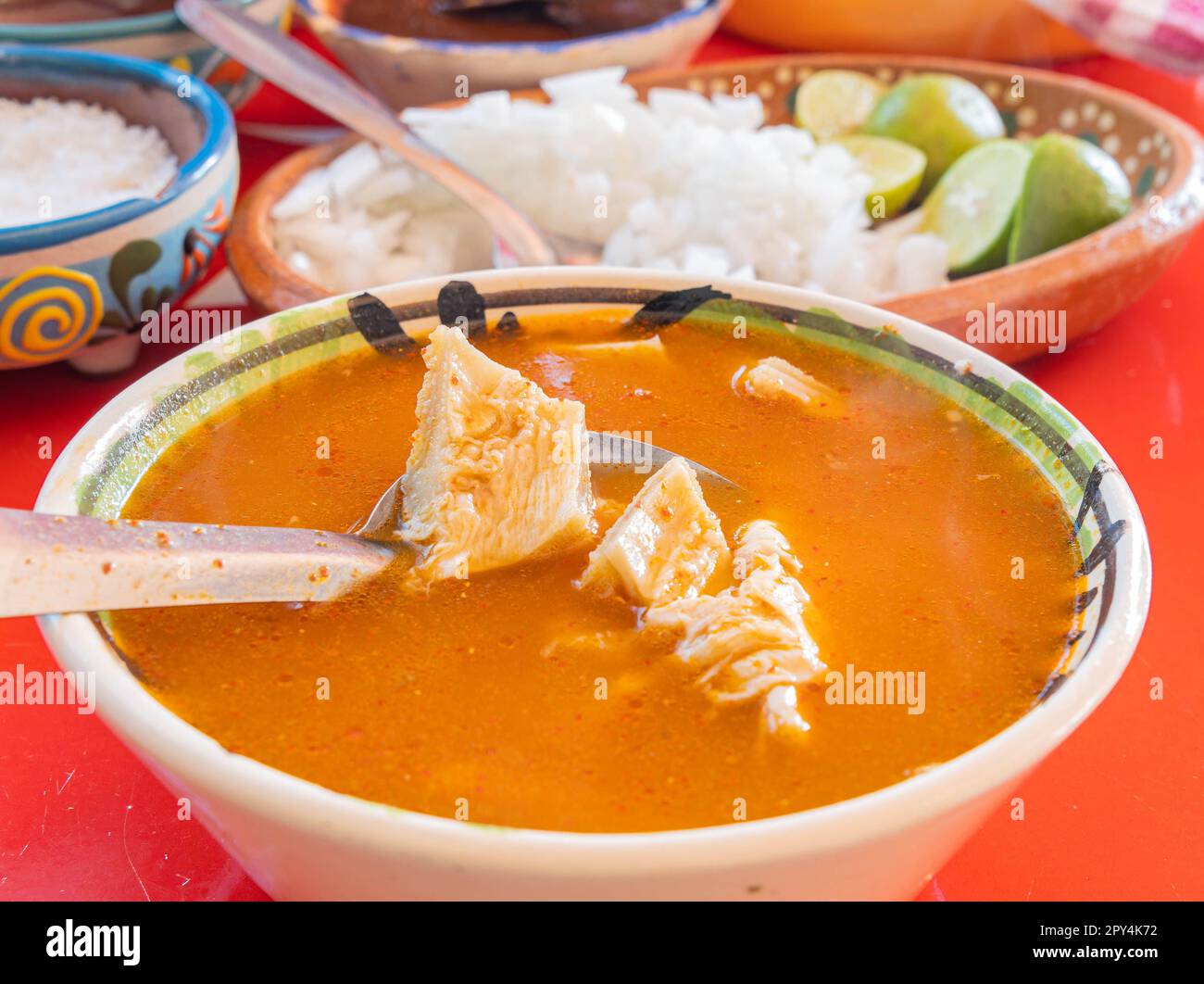Close up shot of traditional Menudo soup at Mexico Stock Photo - Alamy