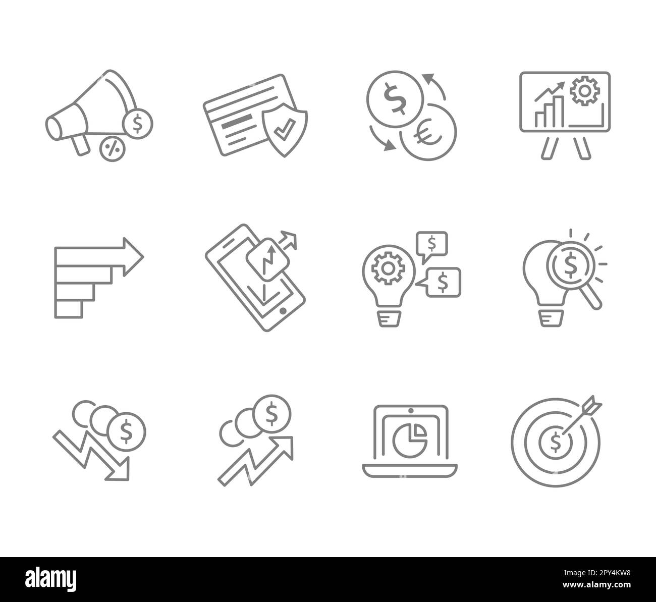 Infographic icon set for business. 12 Finance web icon collection. Thin ...