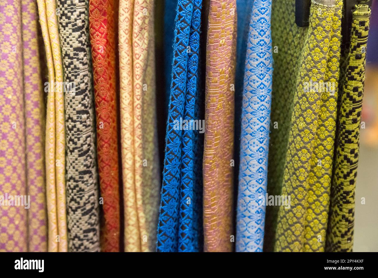 Raw of colorful Thai silk handcraft old vintage torn from natural ...