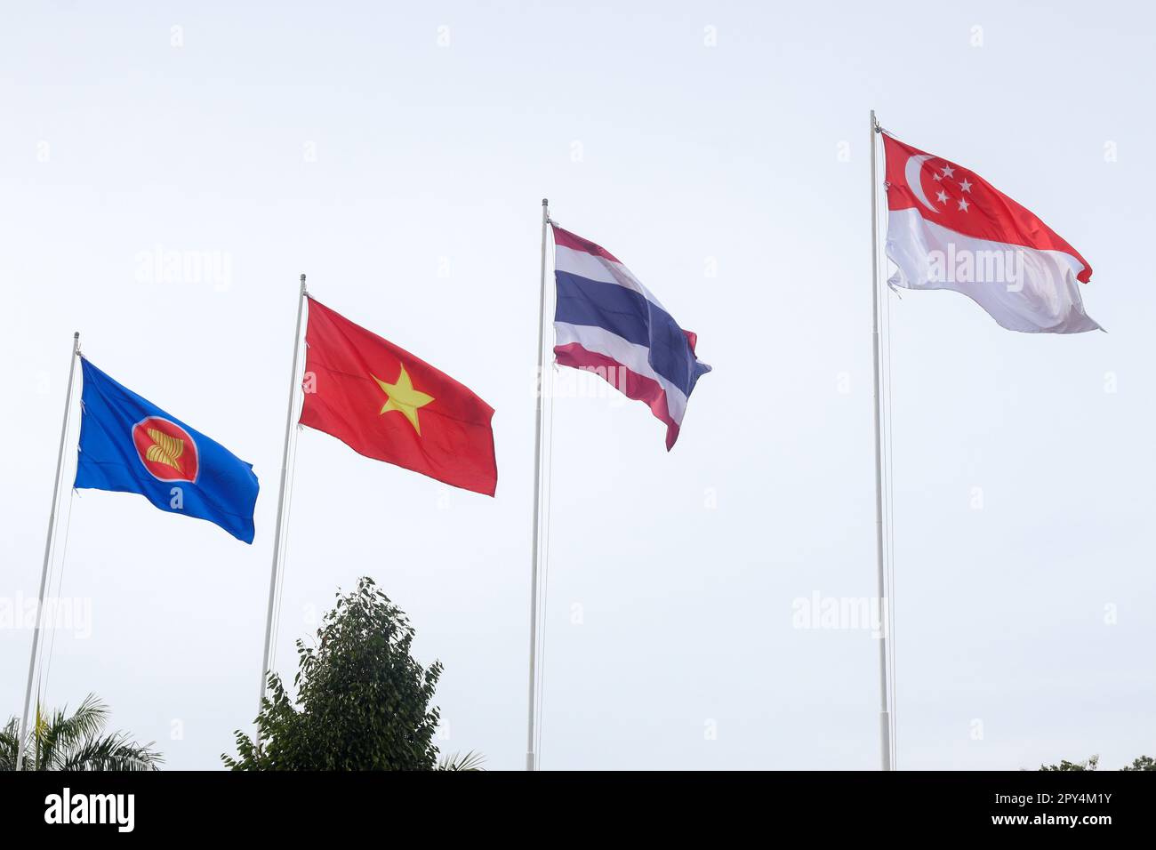 The flags of Association of Southeast Asian Nations the clear blue sky ...