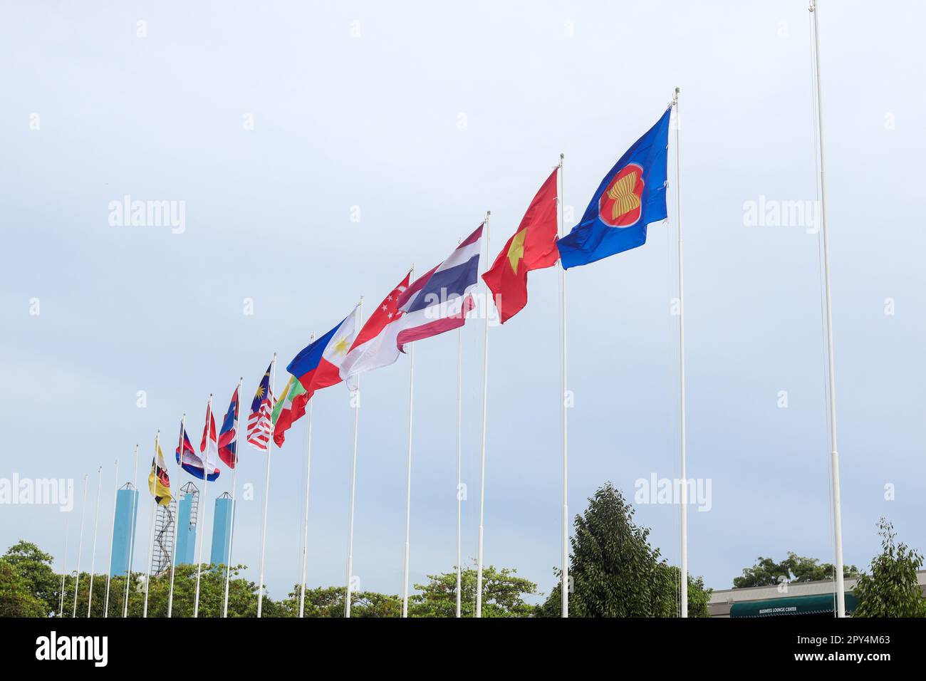 The flags of Association of Southeast Asian Nations the clear blue sky ...