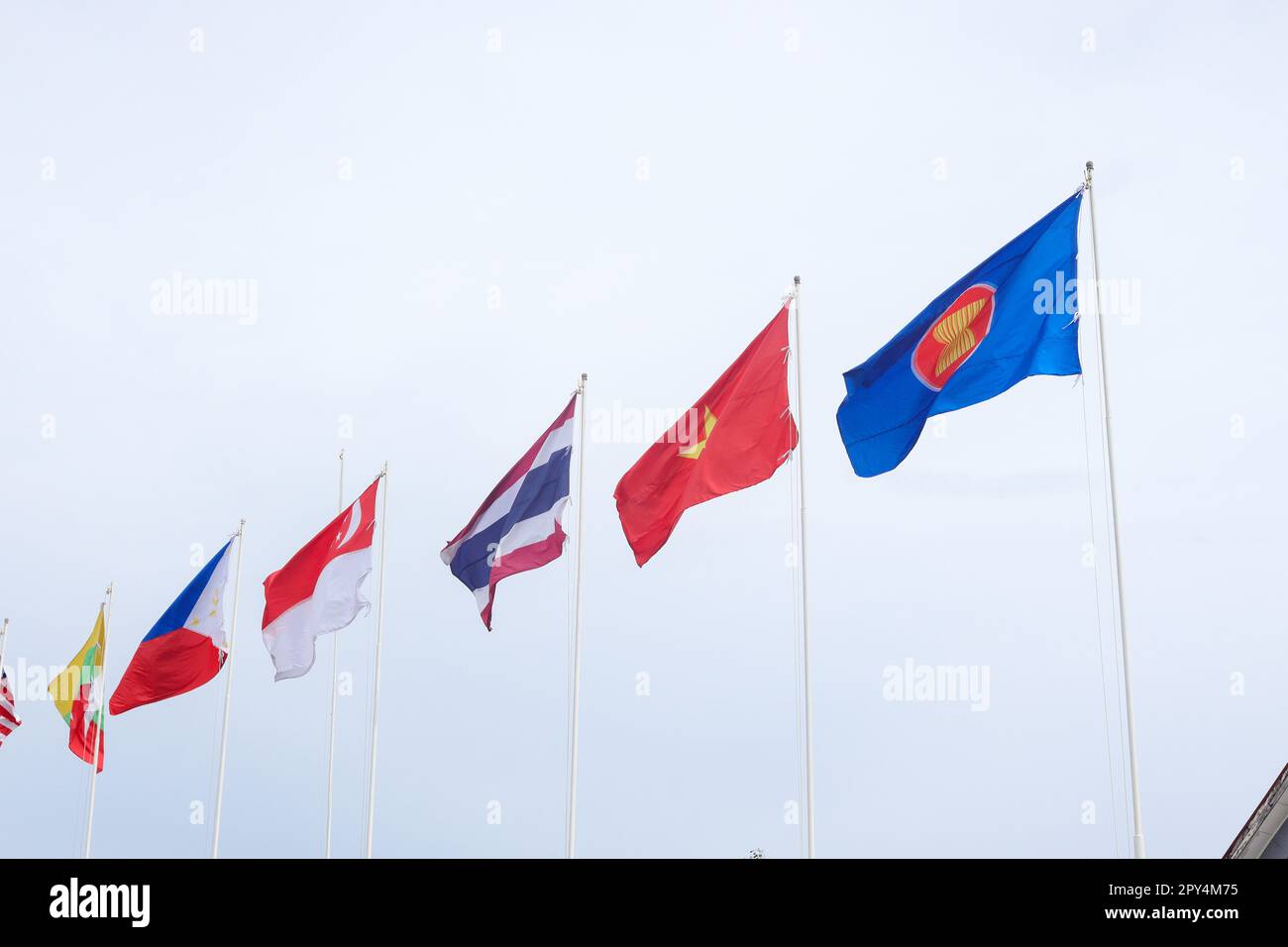 The flags of Association of Southeast Asian Nations the clear blue sky ...