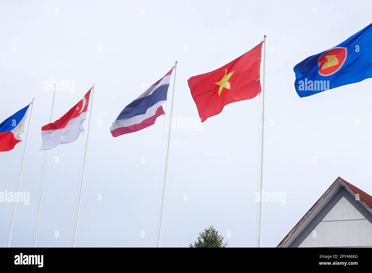 The flags of Association of Southeast Asian Nations the clear blue sky ...