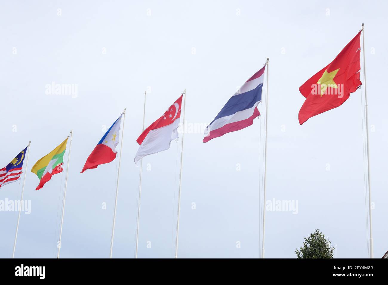 The flags of Association of Southeast Asian Nations the clear blue sky ...