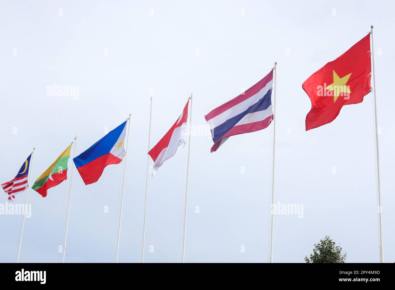 The flags of Association of Southeast Asian Nations the clear blue sky ...