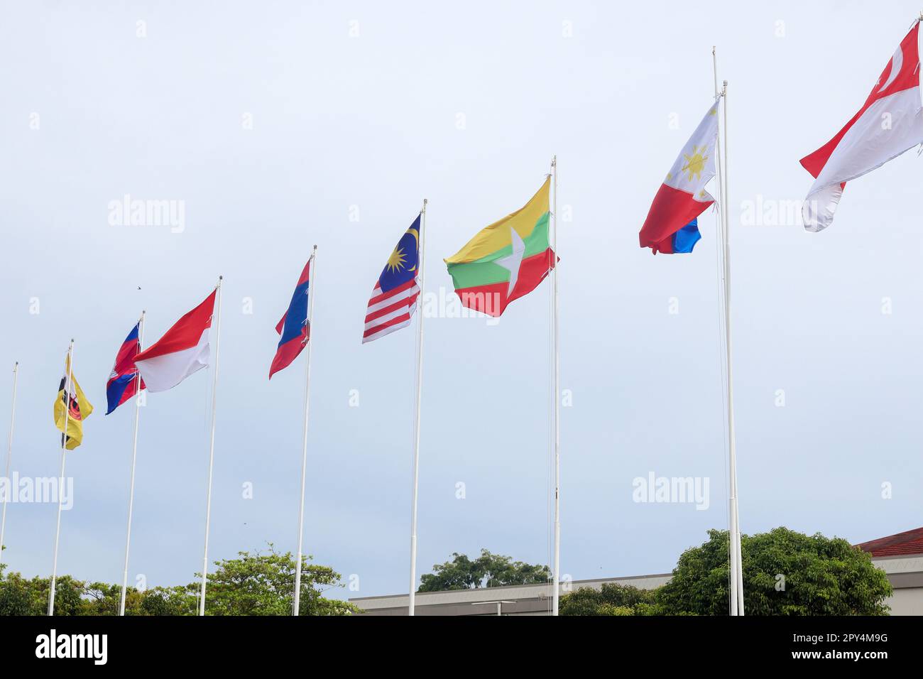 The flags of Association of Southeast Asian Nations the clear blue sky ...