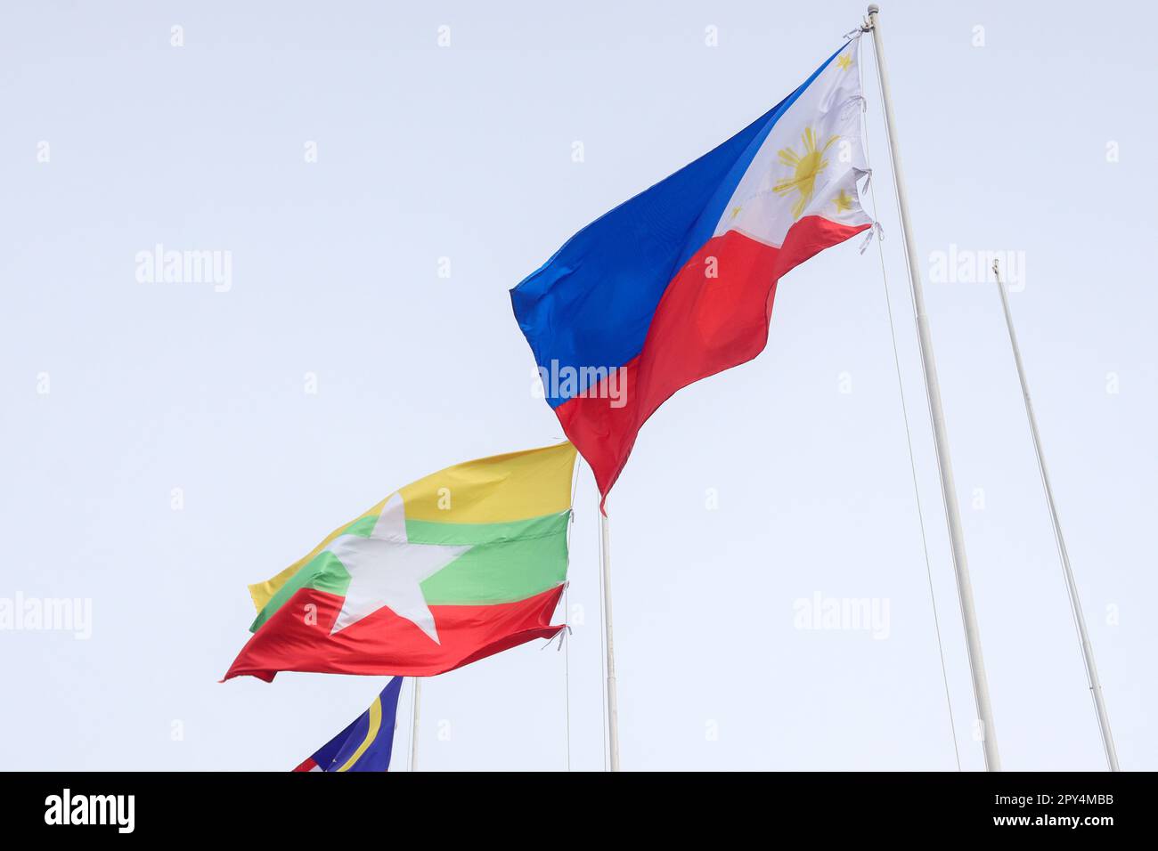 The flags of Association of Southeast Asian Nations the clear blue sky ...