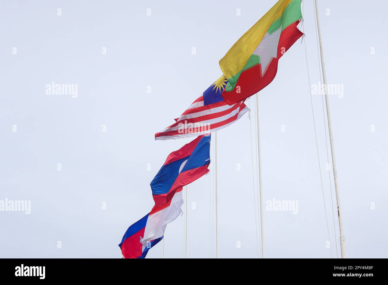 The flags of Association of Southeast Asian Nations the clear blue sky ...