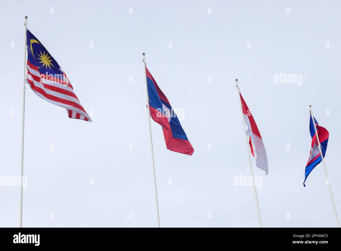 The flags of Association of Southeast Asian Nations the clear blue sky ...