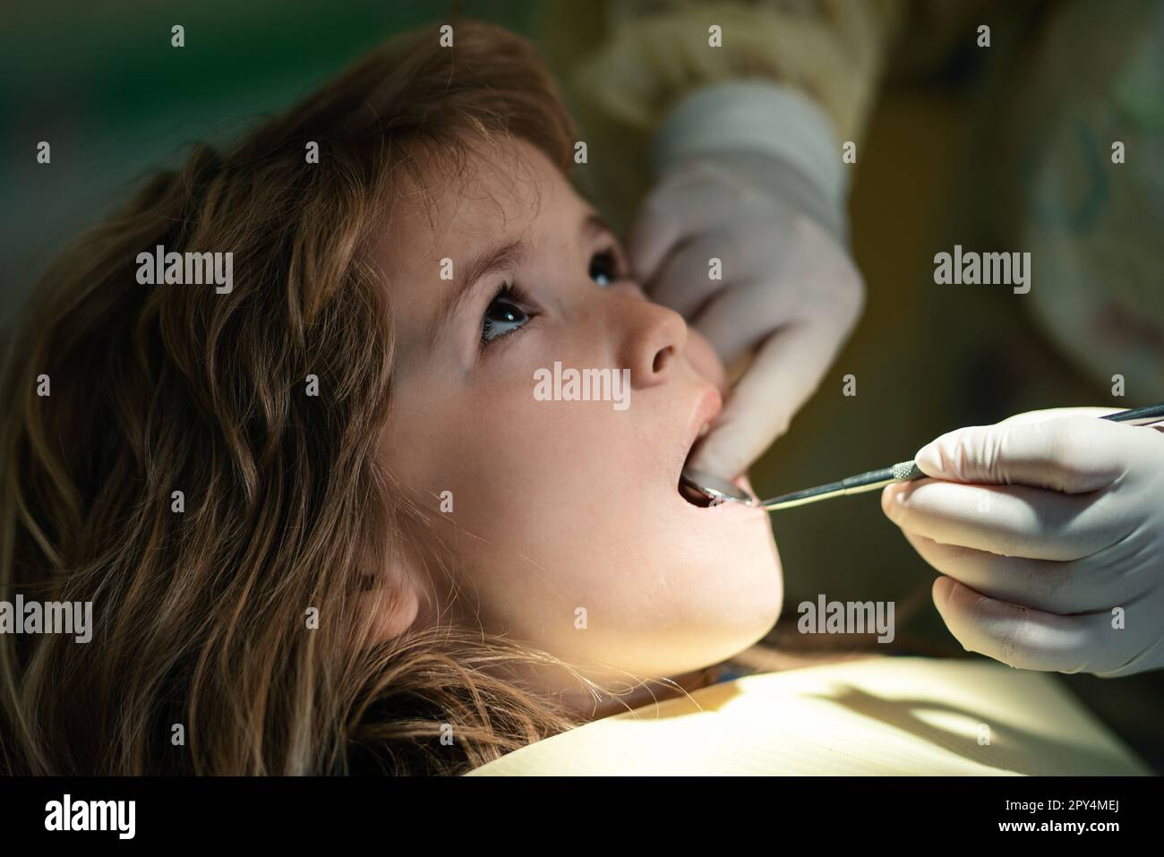 Teeth checkup at dentists, examining teeth close up. Dentist examining ...