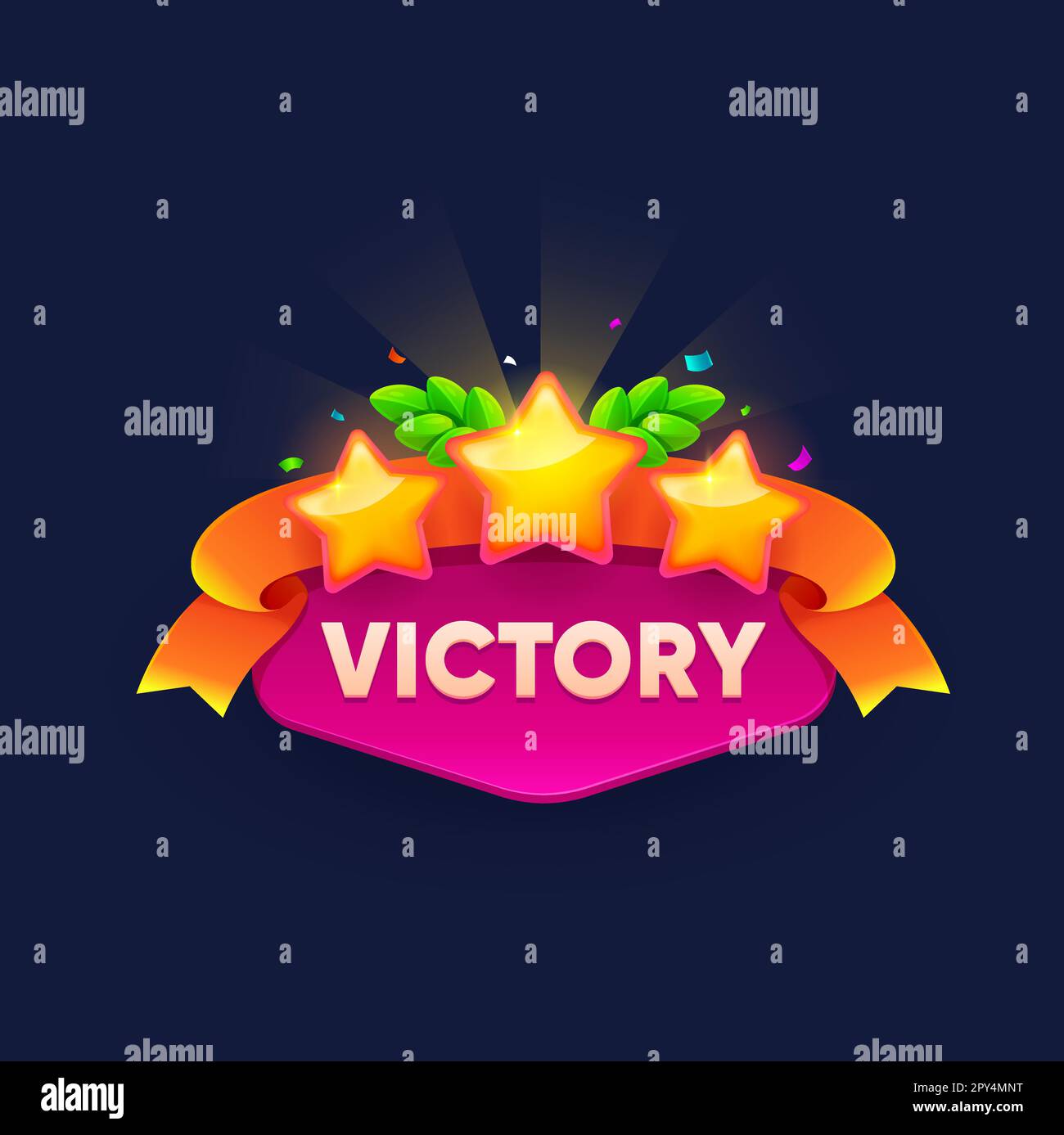 Game victory sign banner with winner golden stars, vector icon for ...