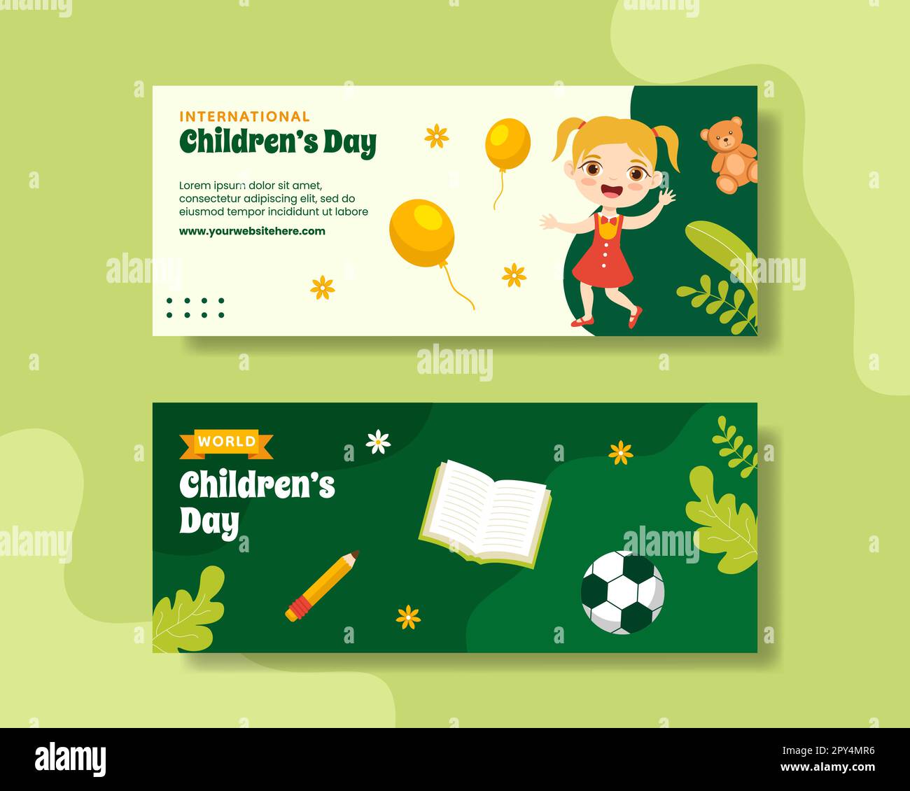 Happy Children Day Horizontal Banner Cartoon Hand Drawn Templates ...