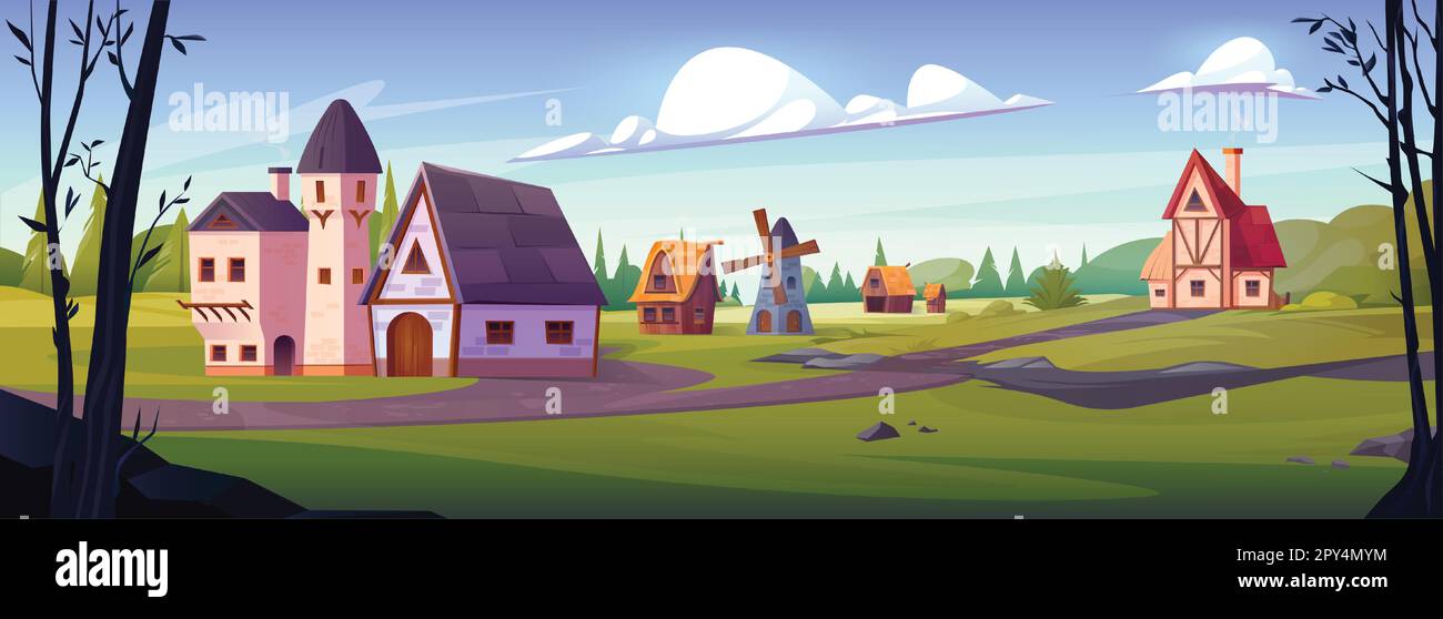 Medieval house in fairy forest village cartoon vector illustration ...