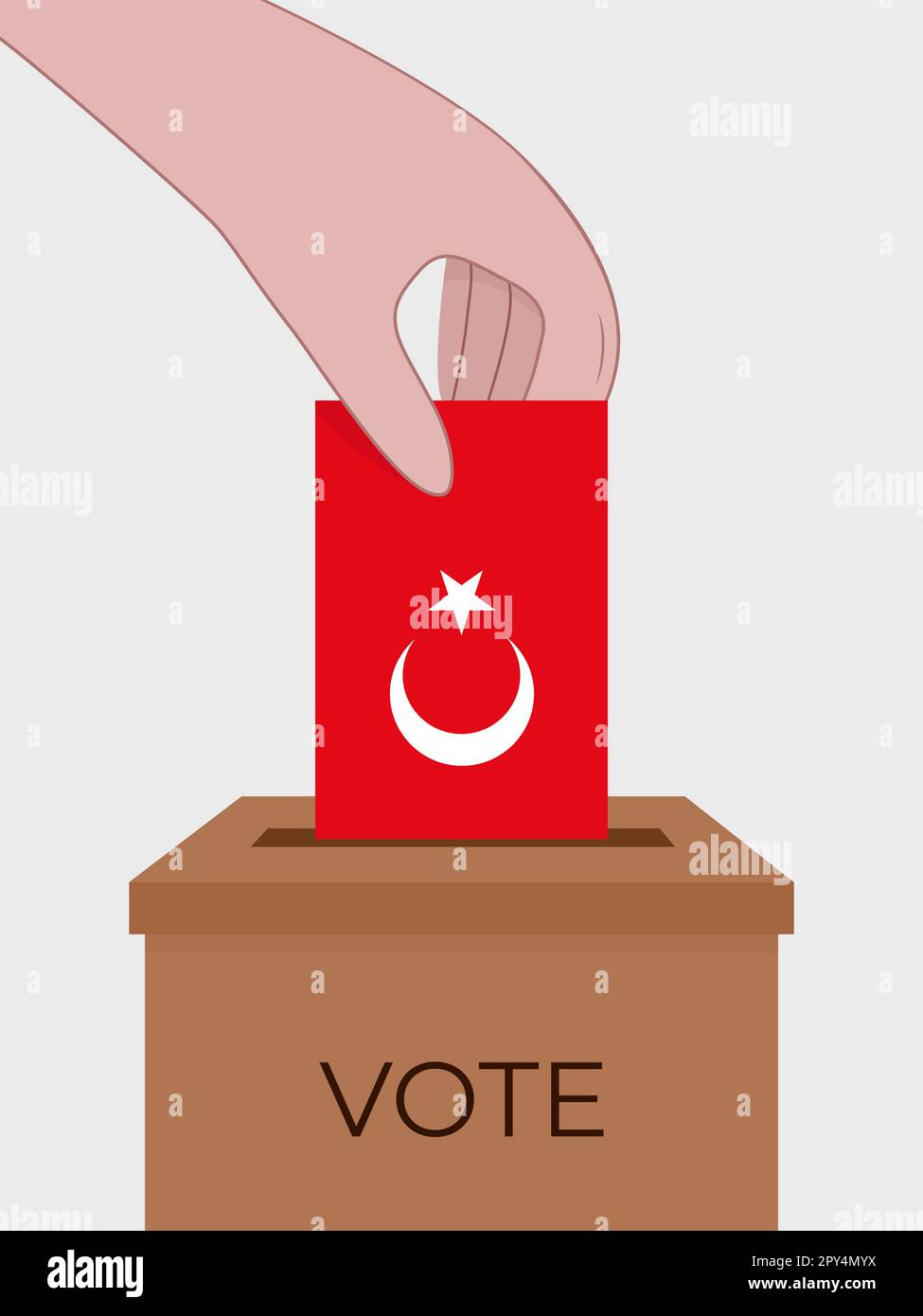 Turkey 2023 presidential election. Hand dropping a ballot in the colors ...