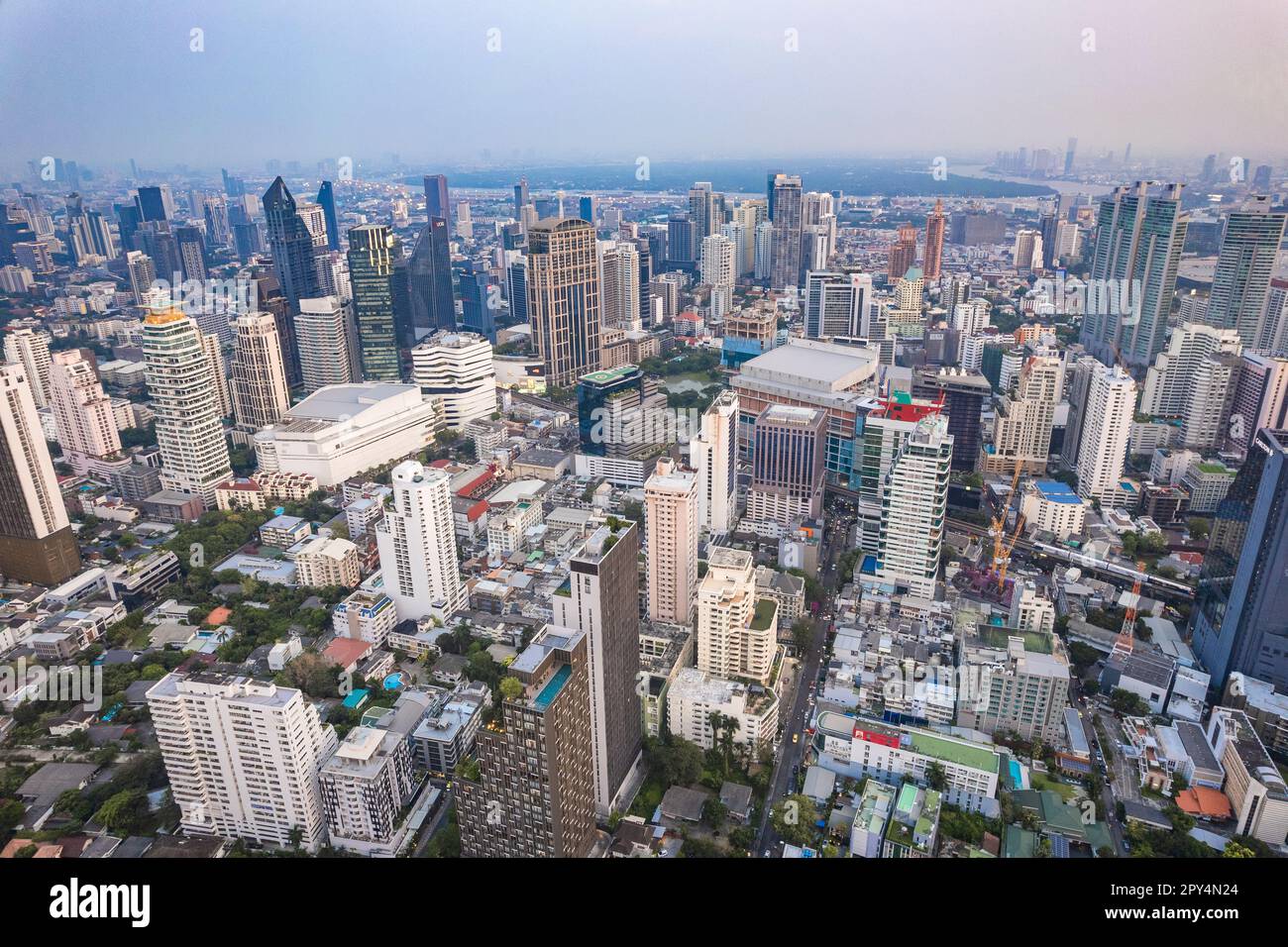 Aerial view of Phrom Phong district in Bangkok, Thailand Stock Photo ...