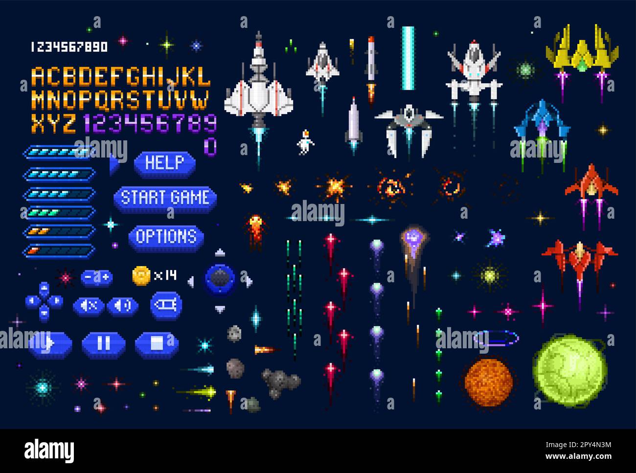 Space galaxy 8 bit arcade pixel game. 8bit platform console videogame ...