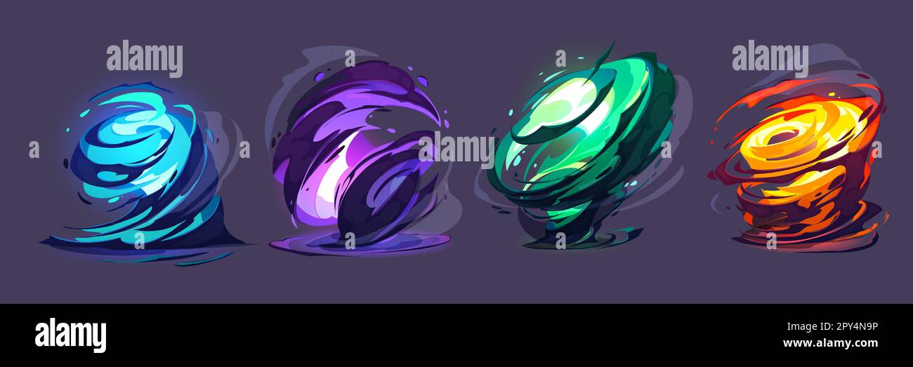 Game animation effect of tornado, fire storm, magic vortex. Wind twirl ...