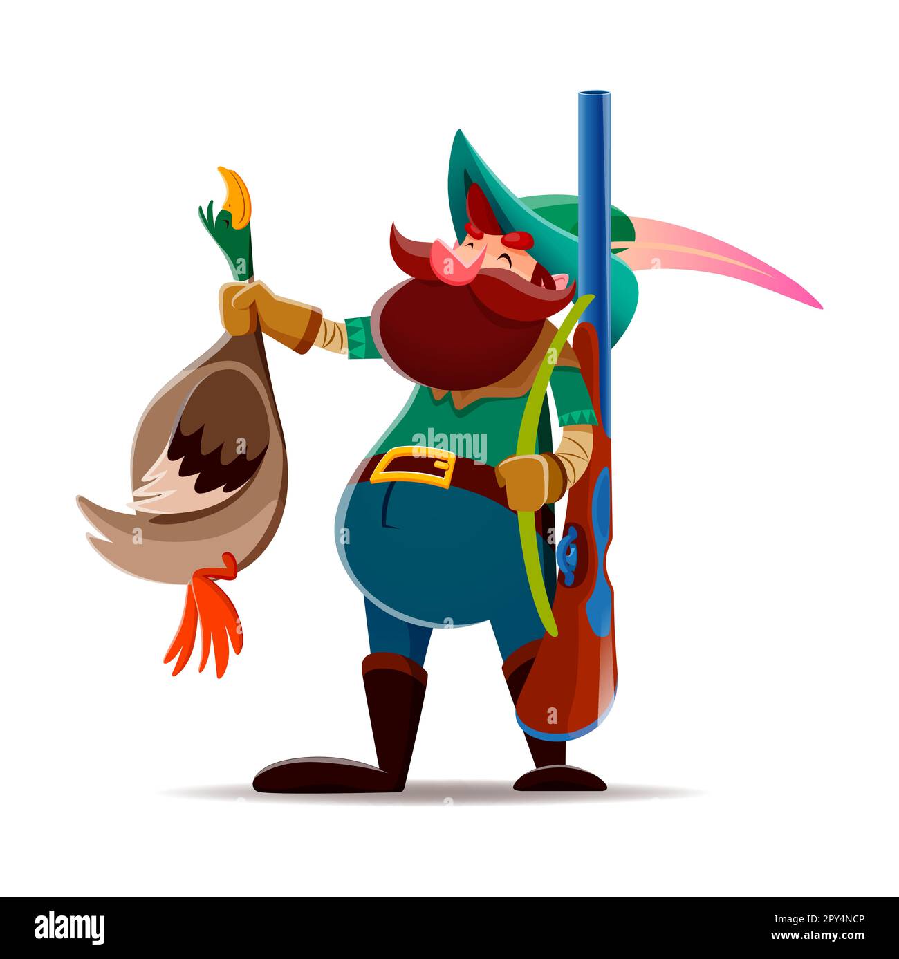 Cartoon gnome or dwarf hunter character. Garden elf, fantasy gnome or ...
