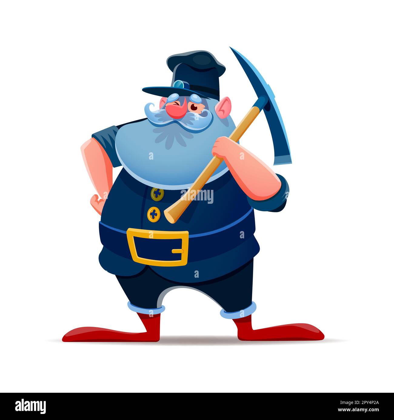 Cartoon gnome dwarf miner character with pickaxe, vector fairy tale man ... Cartoon gnome dwarf miner character with pickaxe, vector fairy tale man ...