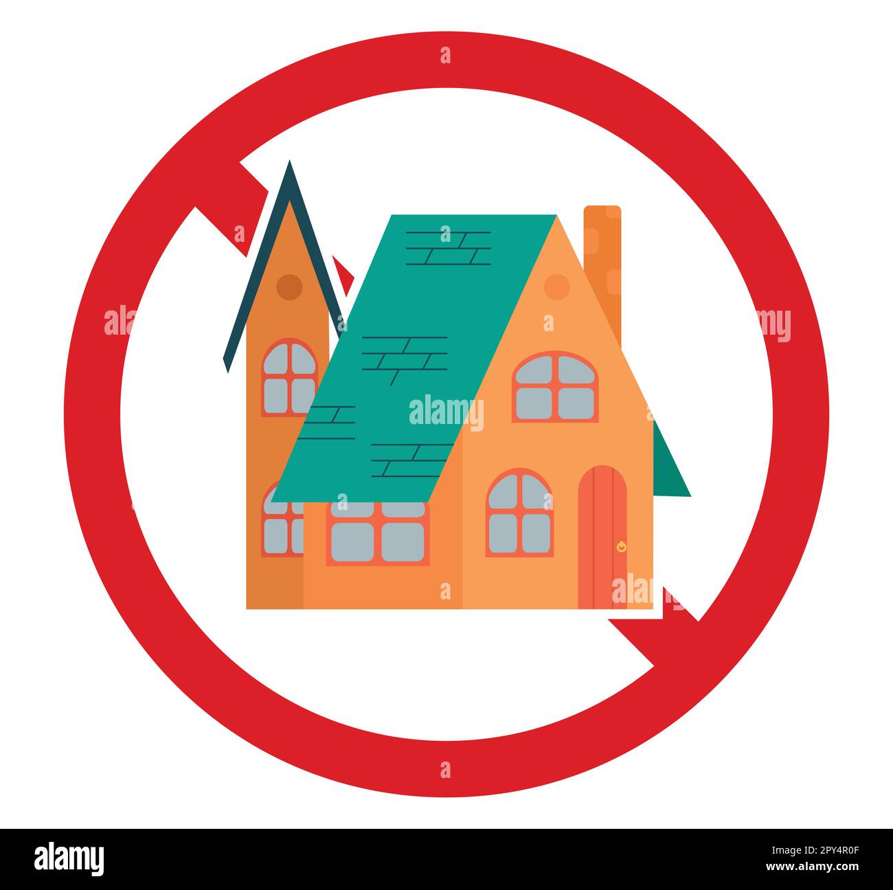 Vector prohibition sign with a rural house for stickers and icons. It ...