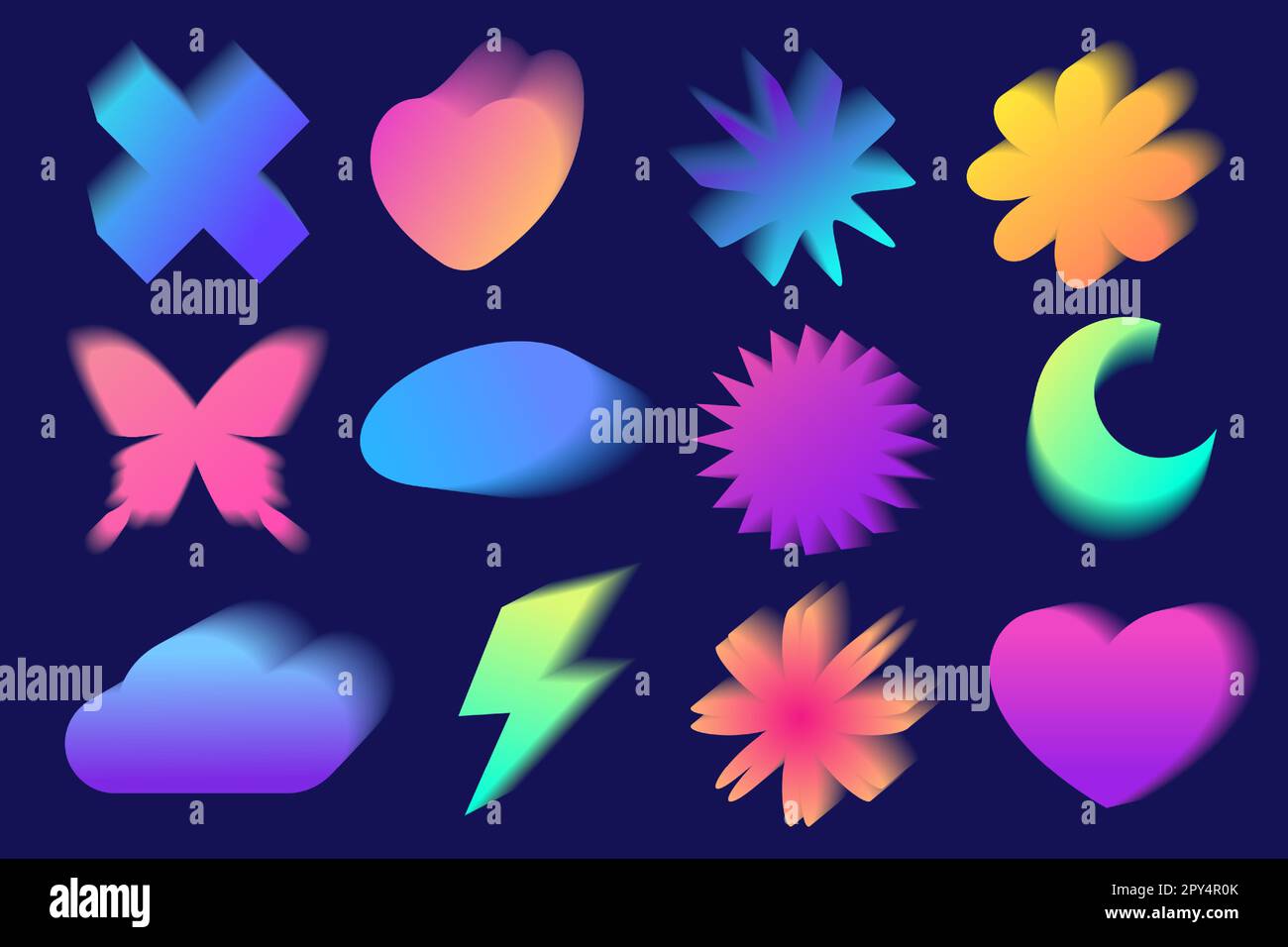 Y2k gradient shapes. Holographic soft elements. Abstract aura effect ...