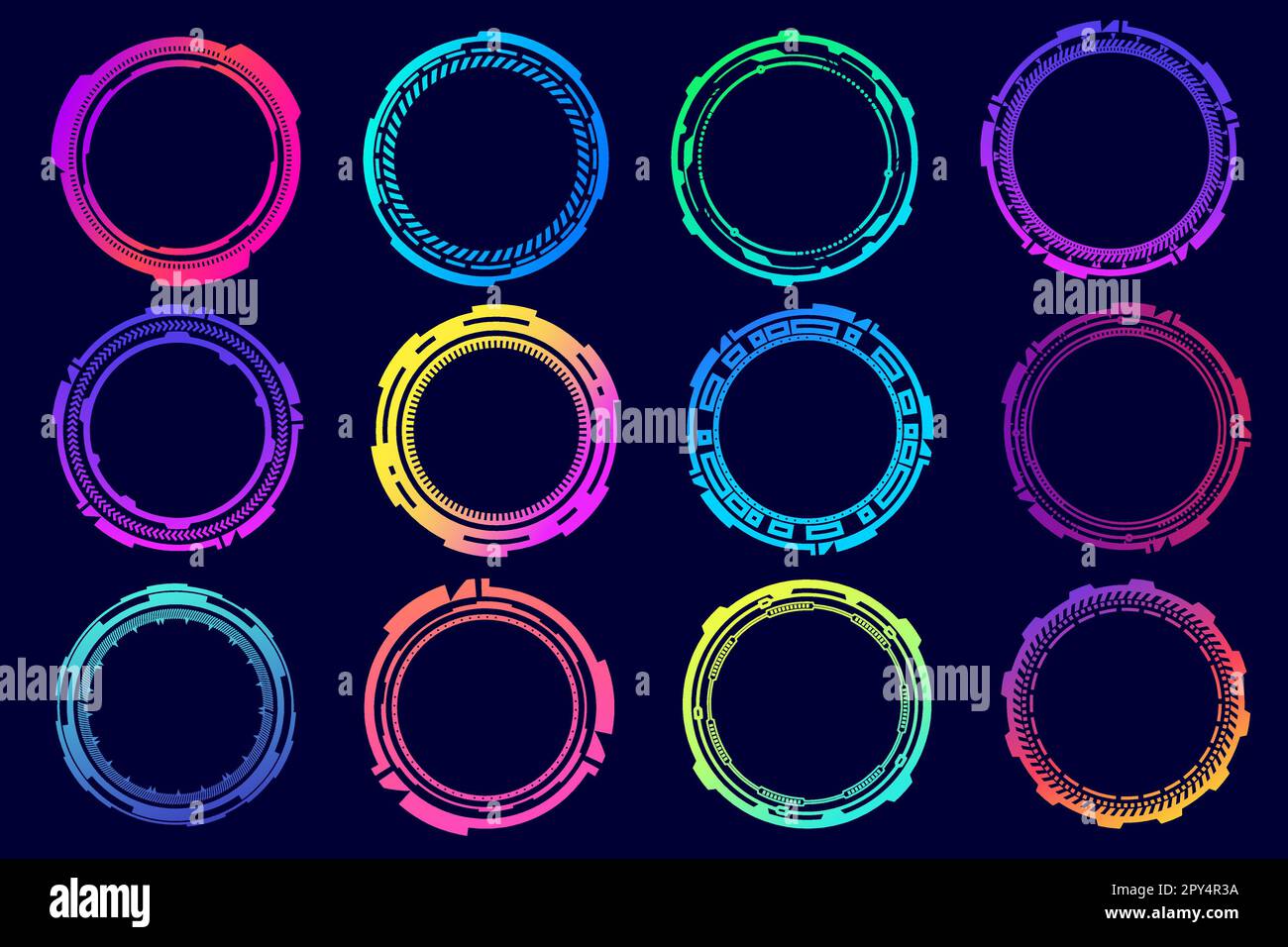 HUD futuristic elements. Abstract optical neon aim. Circle geometric ...
