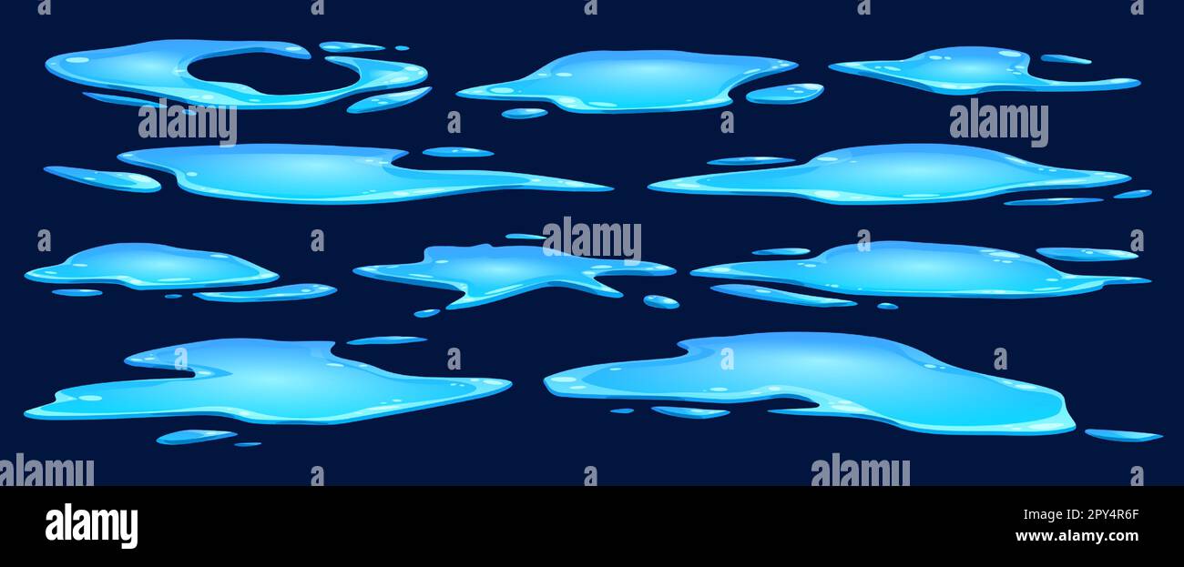 Liquid isometric water puddle on floor cartoon icon. Rain leak and drop ...