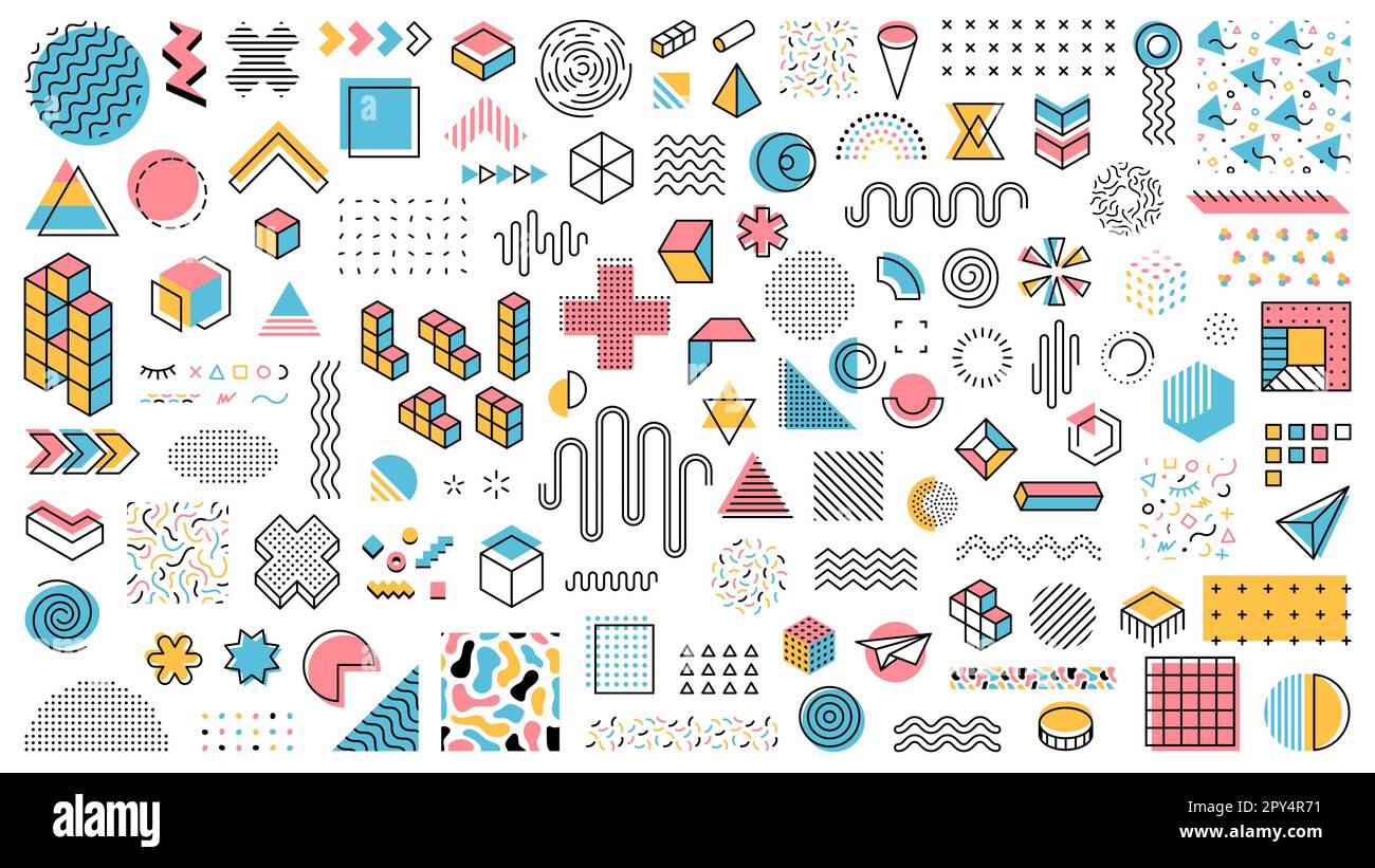 Memphis geometric shapes, abstract modern minimal line elements and ...