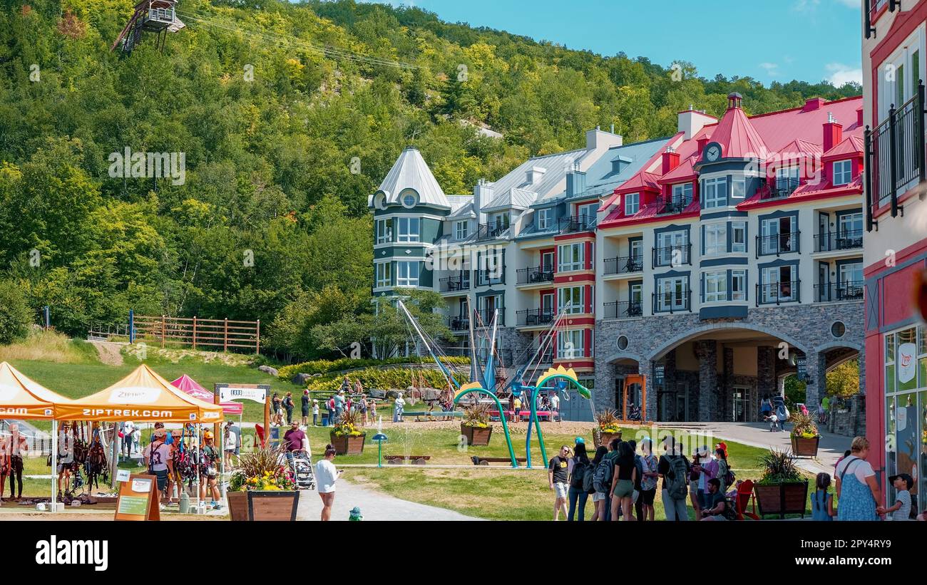 Sightseeing views colorful hotels at Mont Tremblant ski Resort in ...