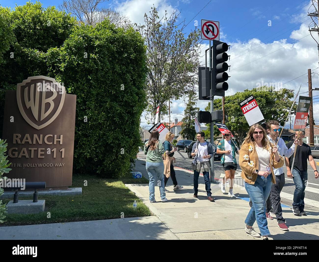 Burbank, California, USA. 2nd May, 2023. Picketers hold signs as they ...