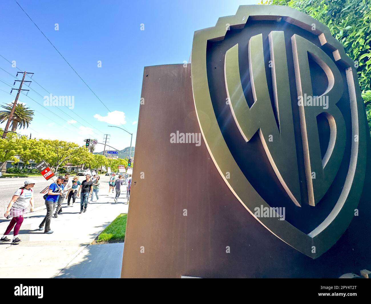 Burbank, California, USA. 2nd May, 2023. Picketers hold signs as they ...