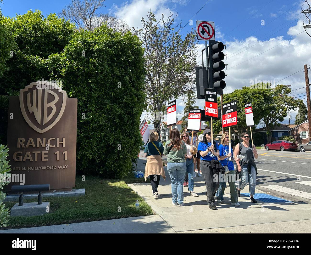 Burbank, California, USA. 2nd May, 2023. Picketers hold signs as they ...