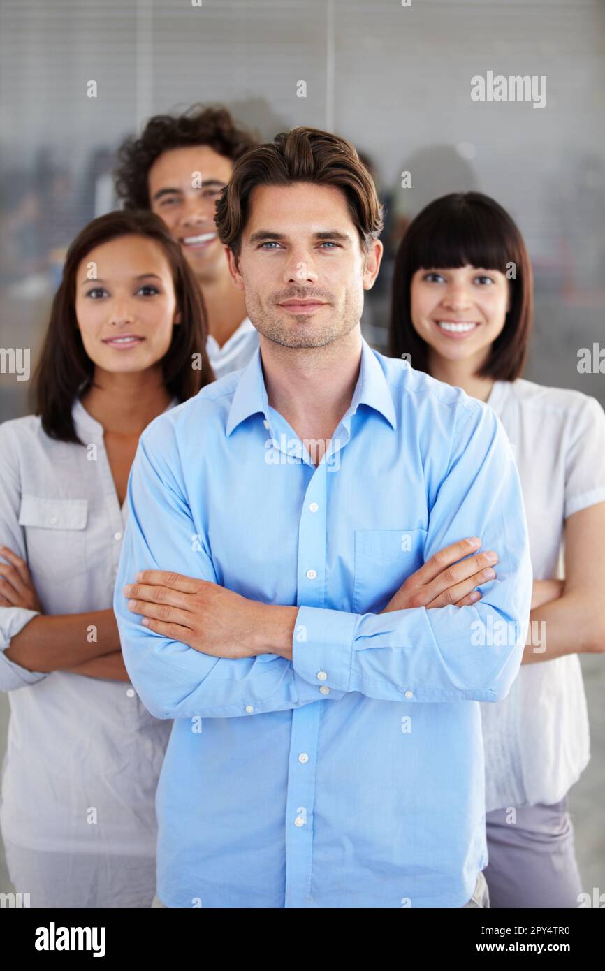 Business people, portrait and arms crossed in leadership, management or ...