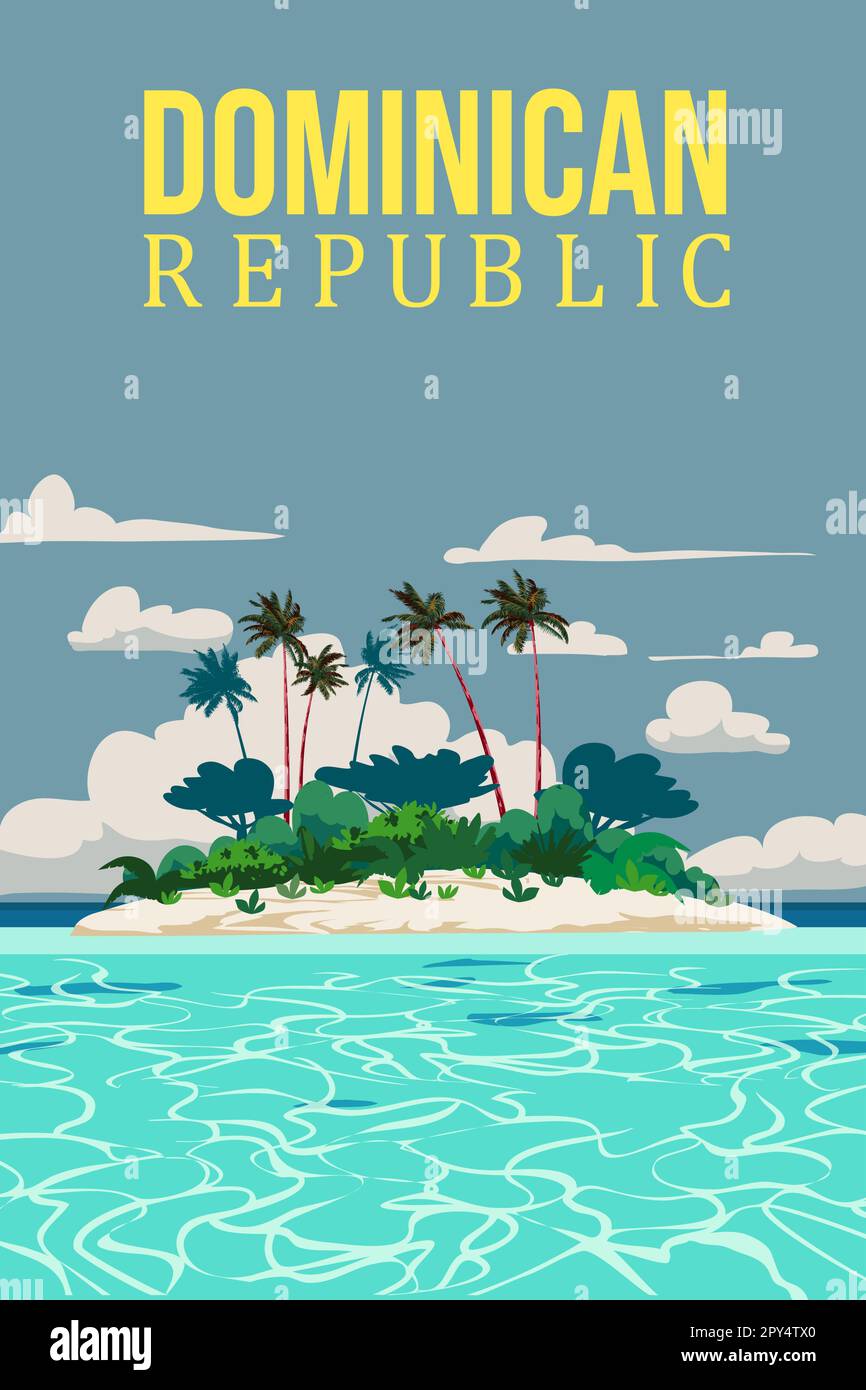 Travel poster Dominican Republic vintage. Paradise island resort Stock ...
