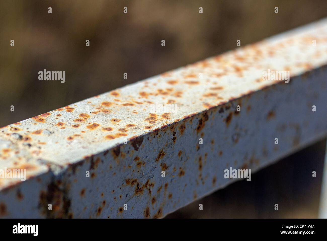 Rust and corrosion on the iron railings of the bridge.Corrosion of metals. Rust on old iron ...