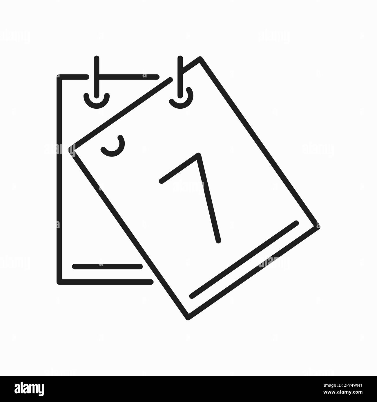Tear-off calendar isolated outline icon. Vector seven day date, daily routine with torn sheet of ...