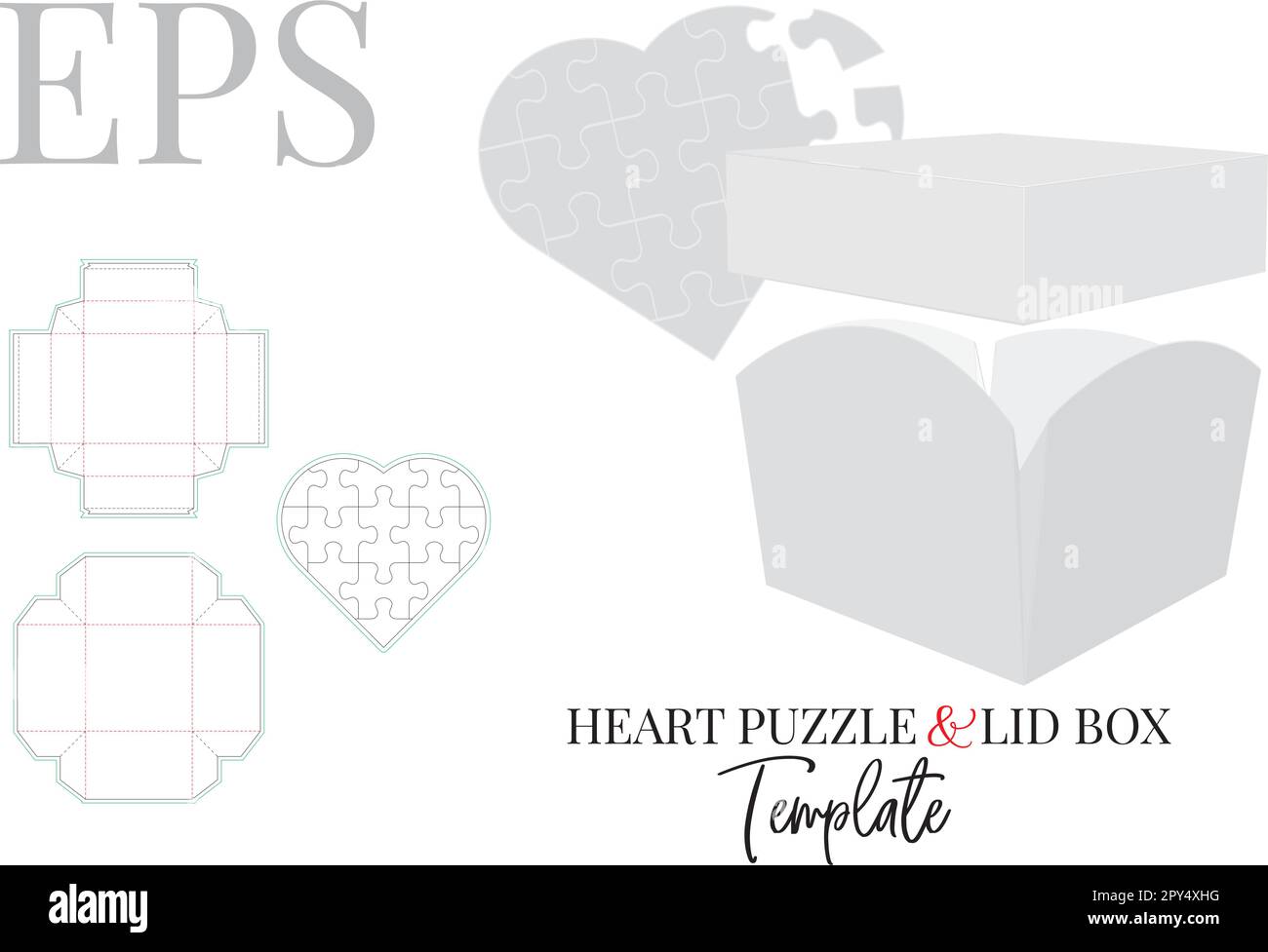 Box with Lid and heart puzzle,Template. Vector with Die Cut Layers ...