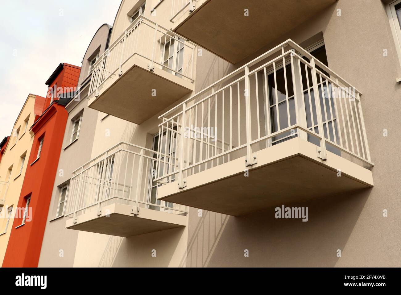 Exterior of beautiful building with empty balconies Stock Photo - Alamy