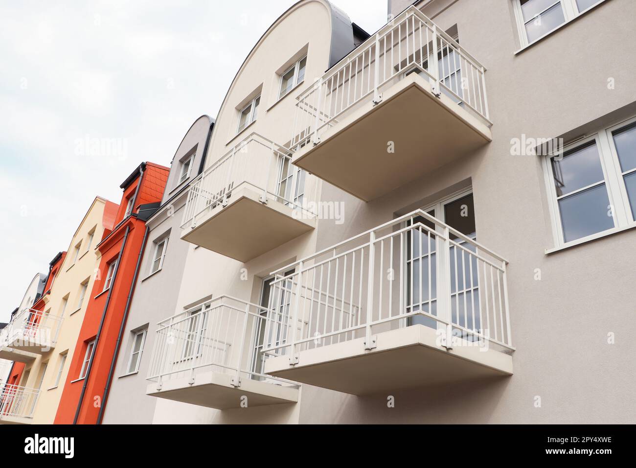 Exterior of beautiful building with empty balconies Stock Photo - Alamy