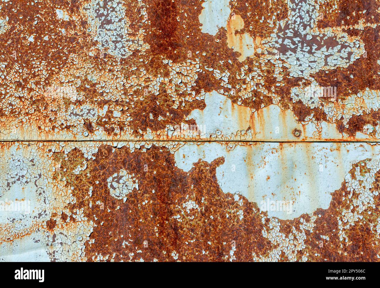 Light blue corroded metal background. Rusty and scratched painted metal ...