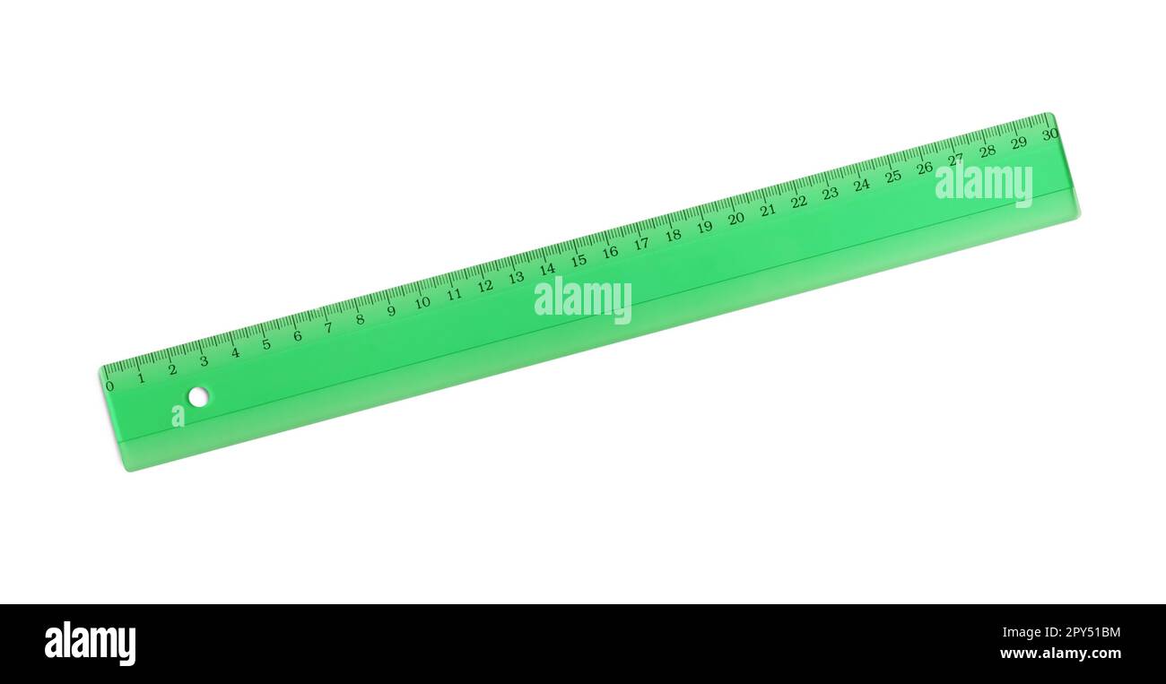 Green ruler isolated on white, top view Stock Photo - Alamy