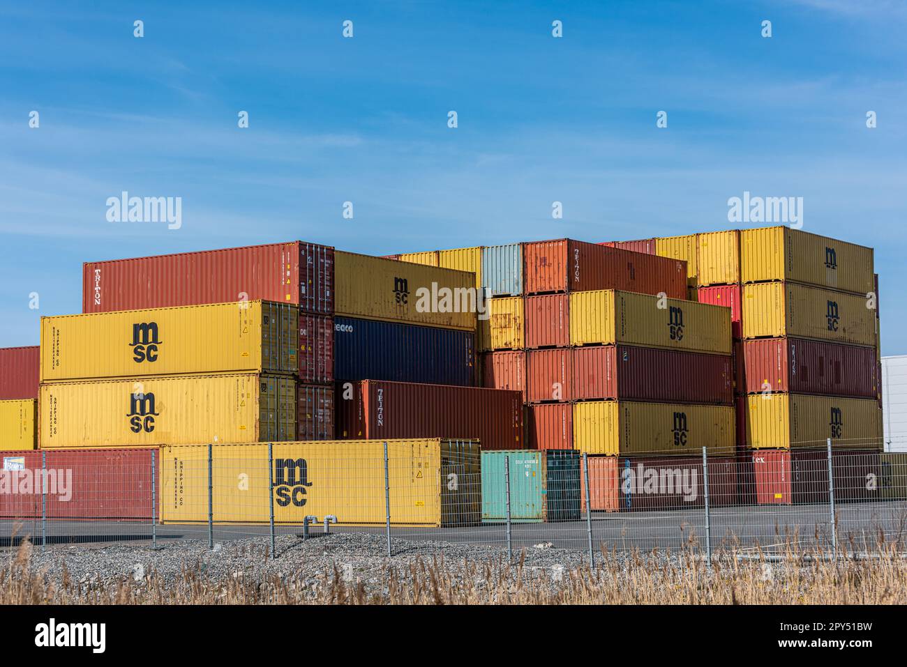 Gothenburg, Sweden - April 03 2022: Shipping containers stacked high ...