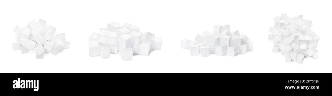 Set with piles of styrofoam cubes on white background. Banner design ...