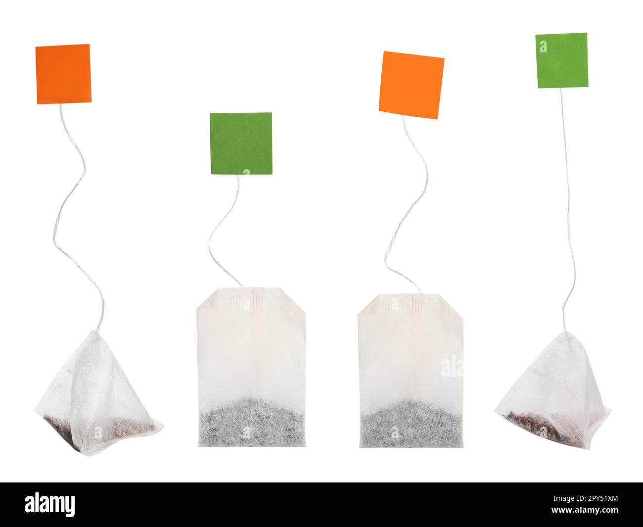 Set with different tea bags on white background Stock Photo - Alamy